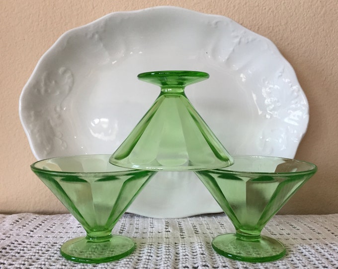 Green Depression Glass Sherbet Dishes - Federal Glass Depression Glass ...