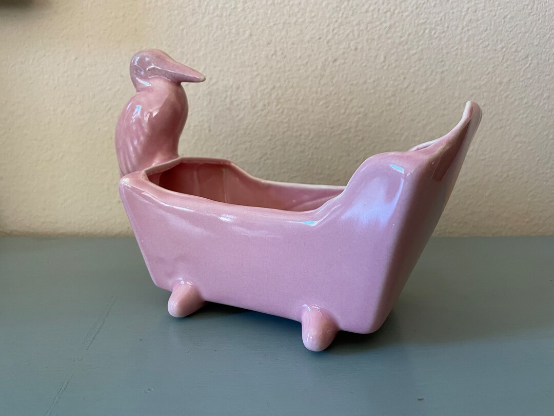 Pink Stork and Cradle Vintage Pottery Planter - Pink Stork Planter ...