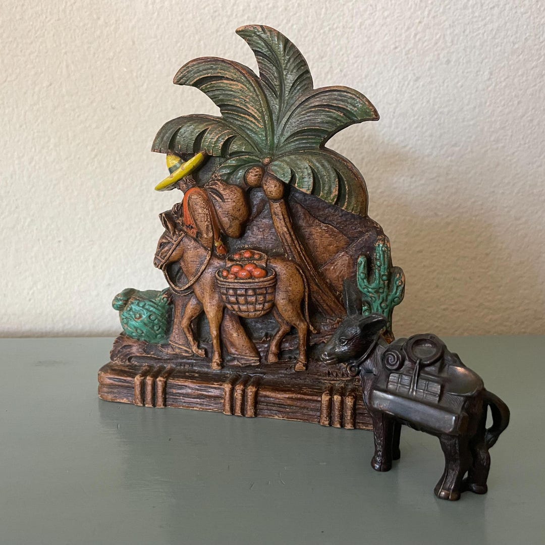 Syroco Wood Vintage Shoe Brush Holder - Mexican Scene Vintage Composite ...