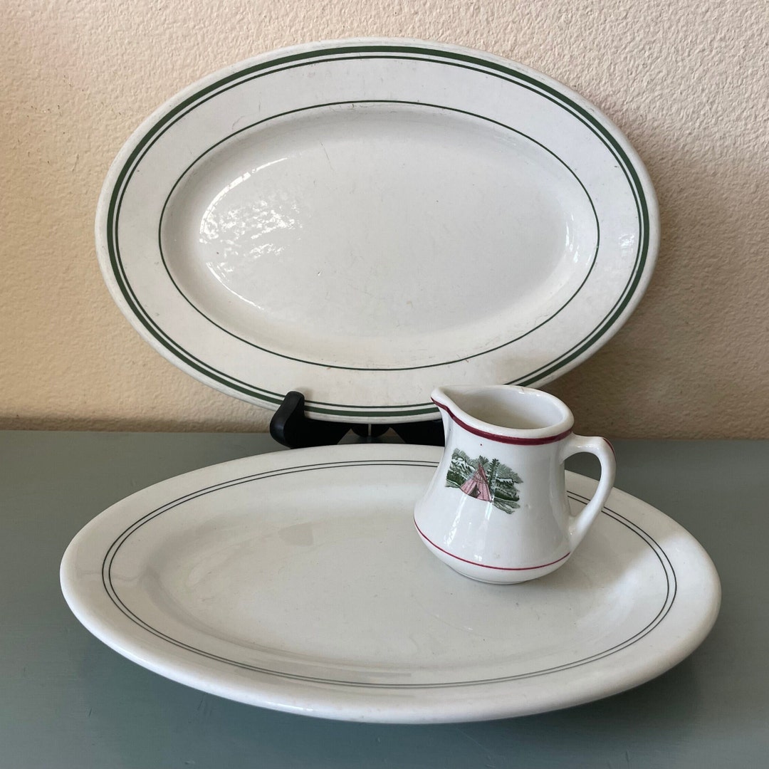 Vintage Buffalo China Platters: Green Band Restaurant Ware Set - Etsy