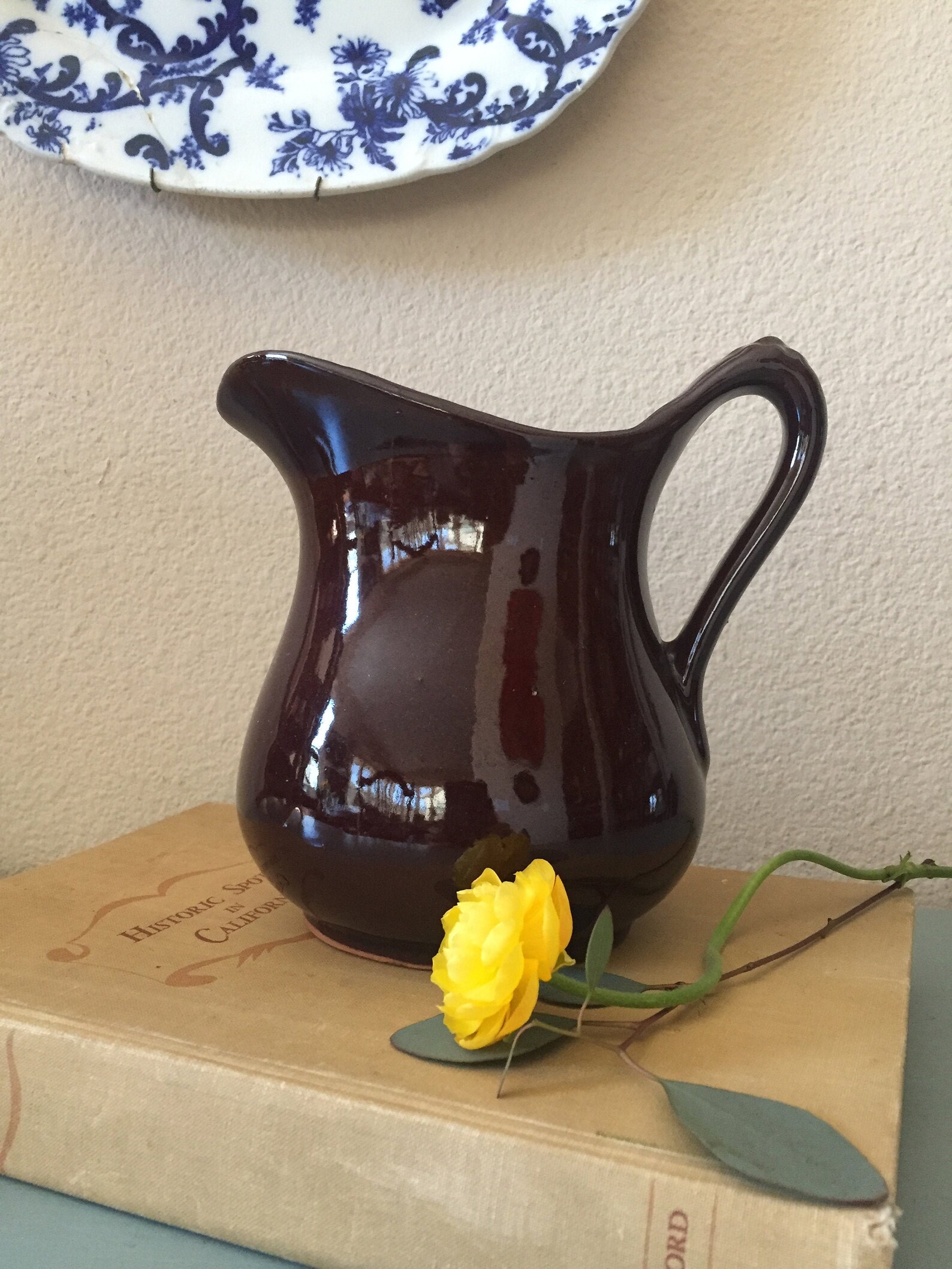 Vintage Brown Glaze Pitcher Brown Stoneware Pitcher - Etsy