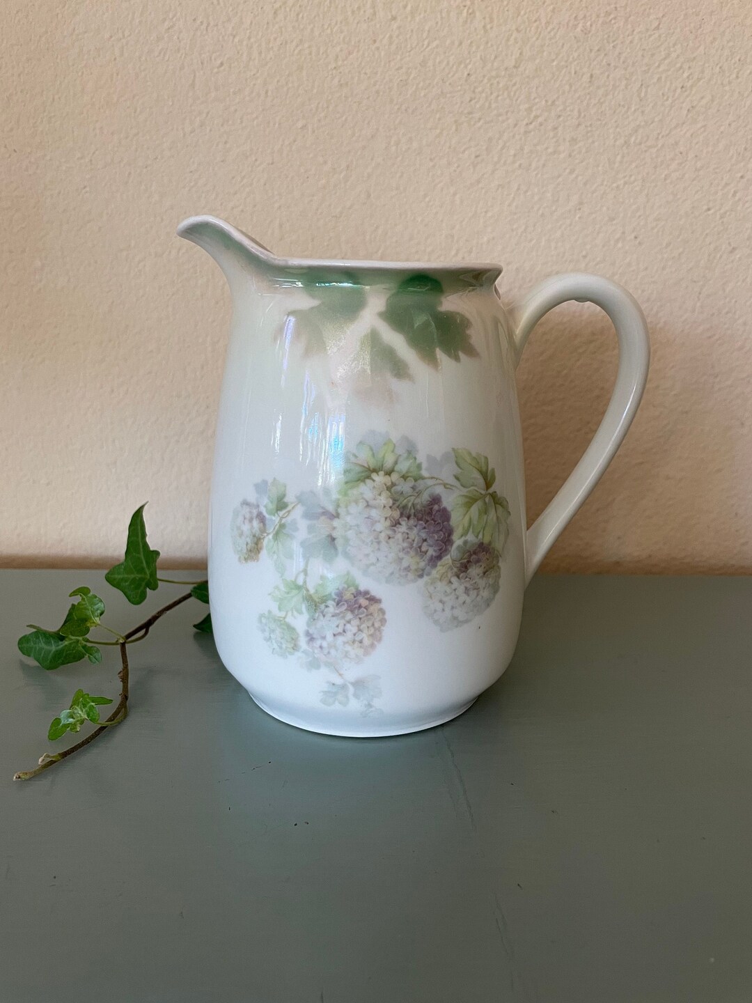 Vintage Lustreware German Porcelain Pitcher: Hydrangea Decor - Etsy