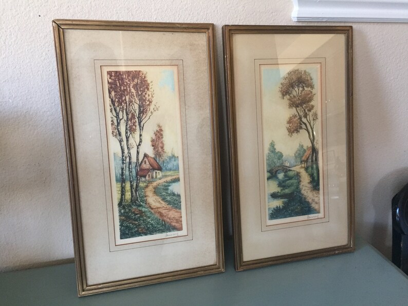 Vintage Prints Signed Vintage Framed Prints Framed Cottage - Etsy