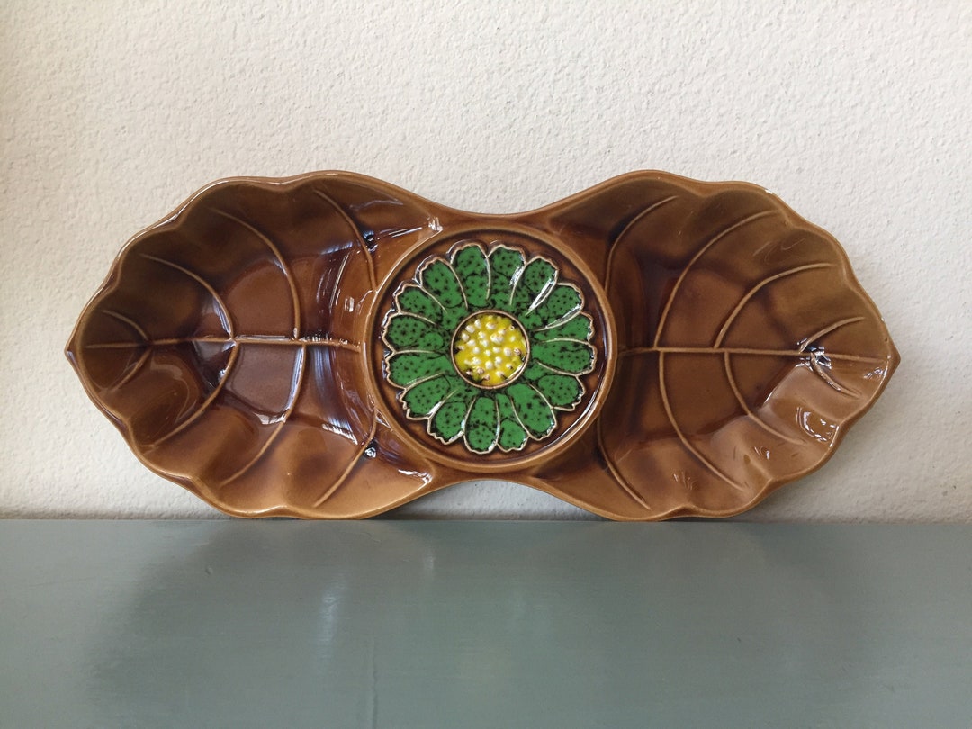 Vintage Divided Snack Tray Divided Snack Platter With Leaves - Etsy