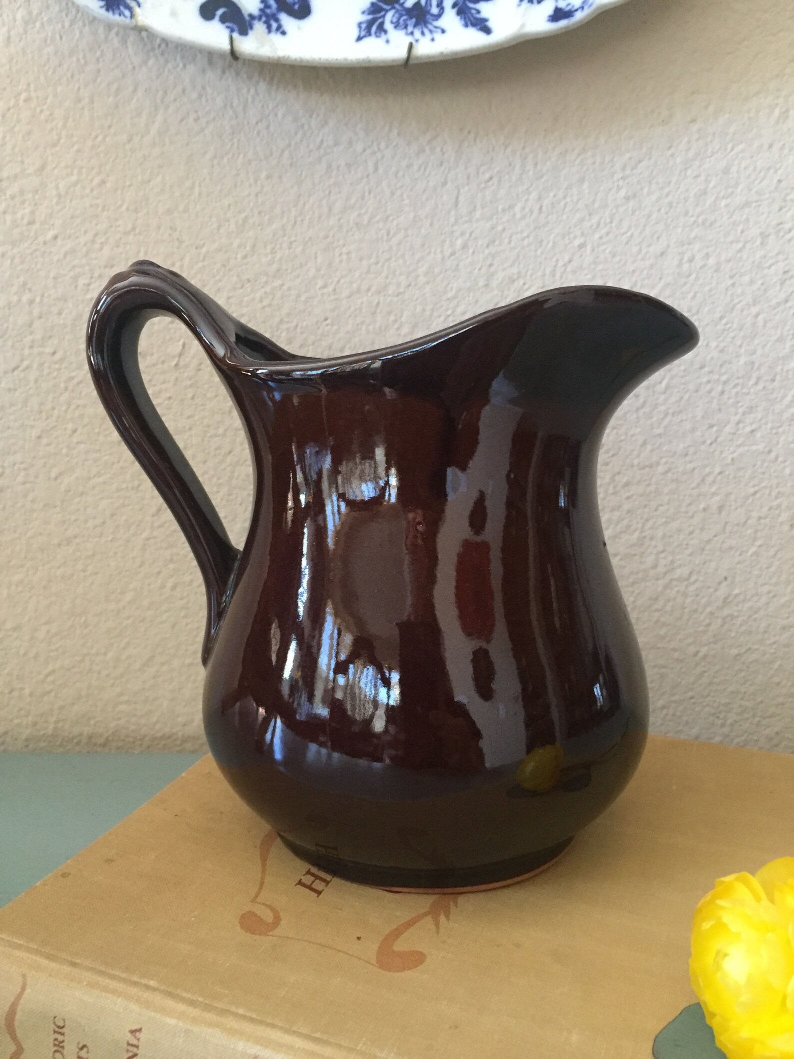 Vintage Brown Glaze Pitcher Brown Stoneware Pitcher - Etsy
