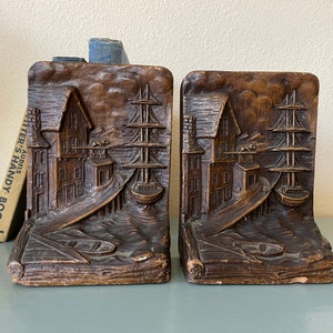 Vintage Syroco Wood Bookends Nautical Bookends Syroco Wood Red Lion Inn ...
