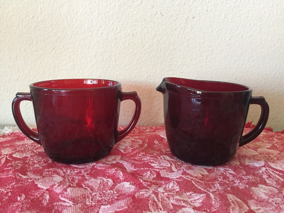 Anchor Hocking Royal Ruby Red Sugar and Creamer Set Ruby Red - Etsy