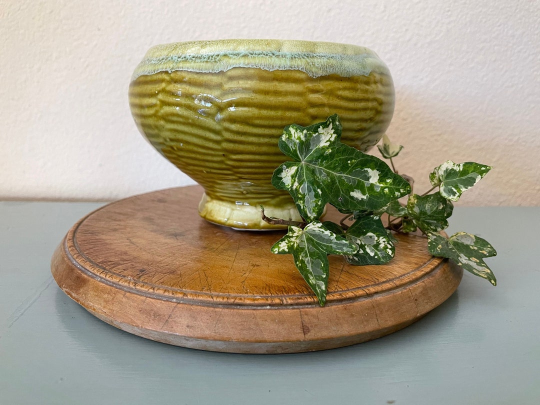 Green Drip Glaze Vintage Pottery Bowl or Planter - Etsy