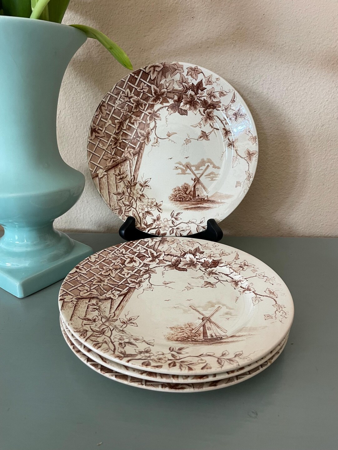 Antique English Transferware Plates - Brown Transferware J.H. Davis ...
