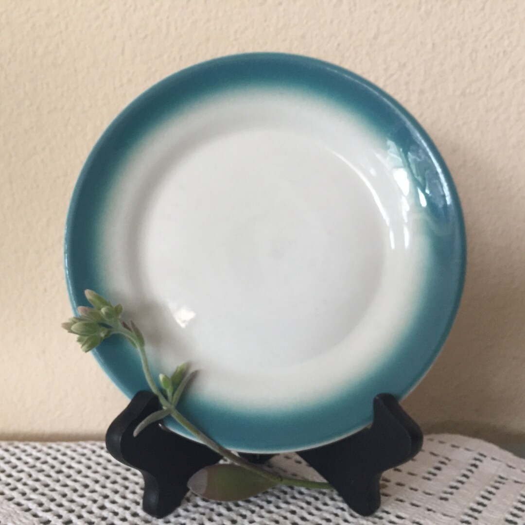 Wallace China Airbrushed Teal Band Salad/bread Plate Vintage Restaurant ...