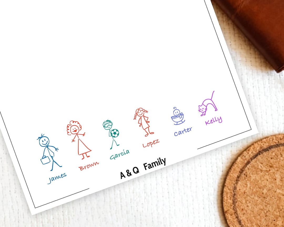 Custom Stick Figure Notepad, Family Name Stationery, Custom Kids & Pets ...
