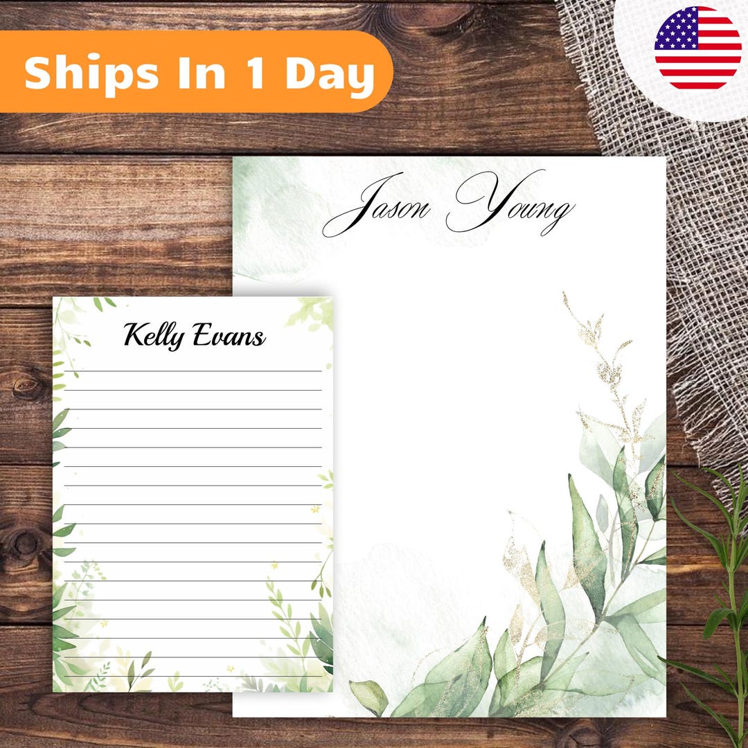 Personalized Botanical Notepad With Custom Name | Elegant Greenery ...