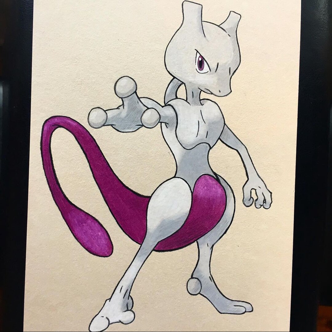 Mewtwo, Pokemon, Pencil Sketch, 6 X 8 Inch, Toned Paper - Etsy