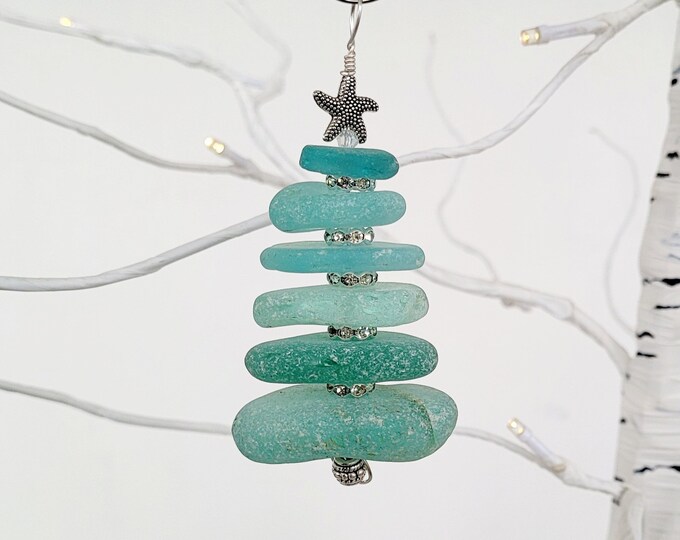 Sea Glass Christmas Tree Ornament/sea Glass Pine Tree Ornament/genuine ...