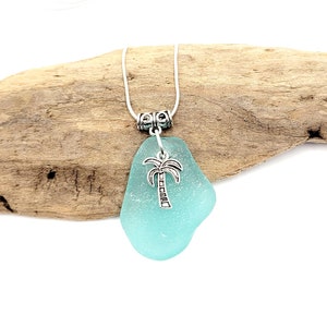 Genuine Sea Glass/sea Glass Necklace/palm Tree Charm/sea Glass Pendant ...