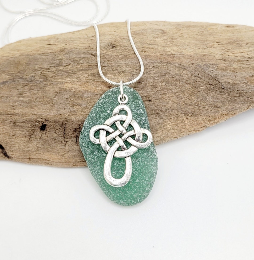 Sea Glass Necklace/st. Patrick's Day Necklace/celtic Cross Necklace ...