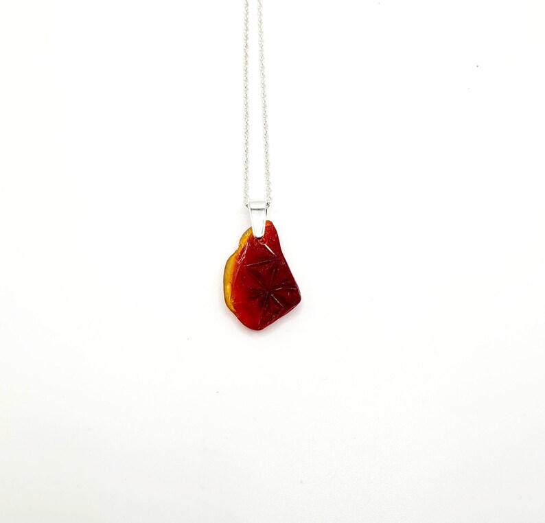 Red Amberina Sea Glass Pendant Necklace: Sterling Silver Coastal ...