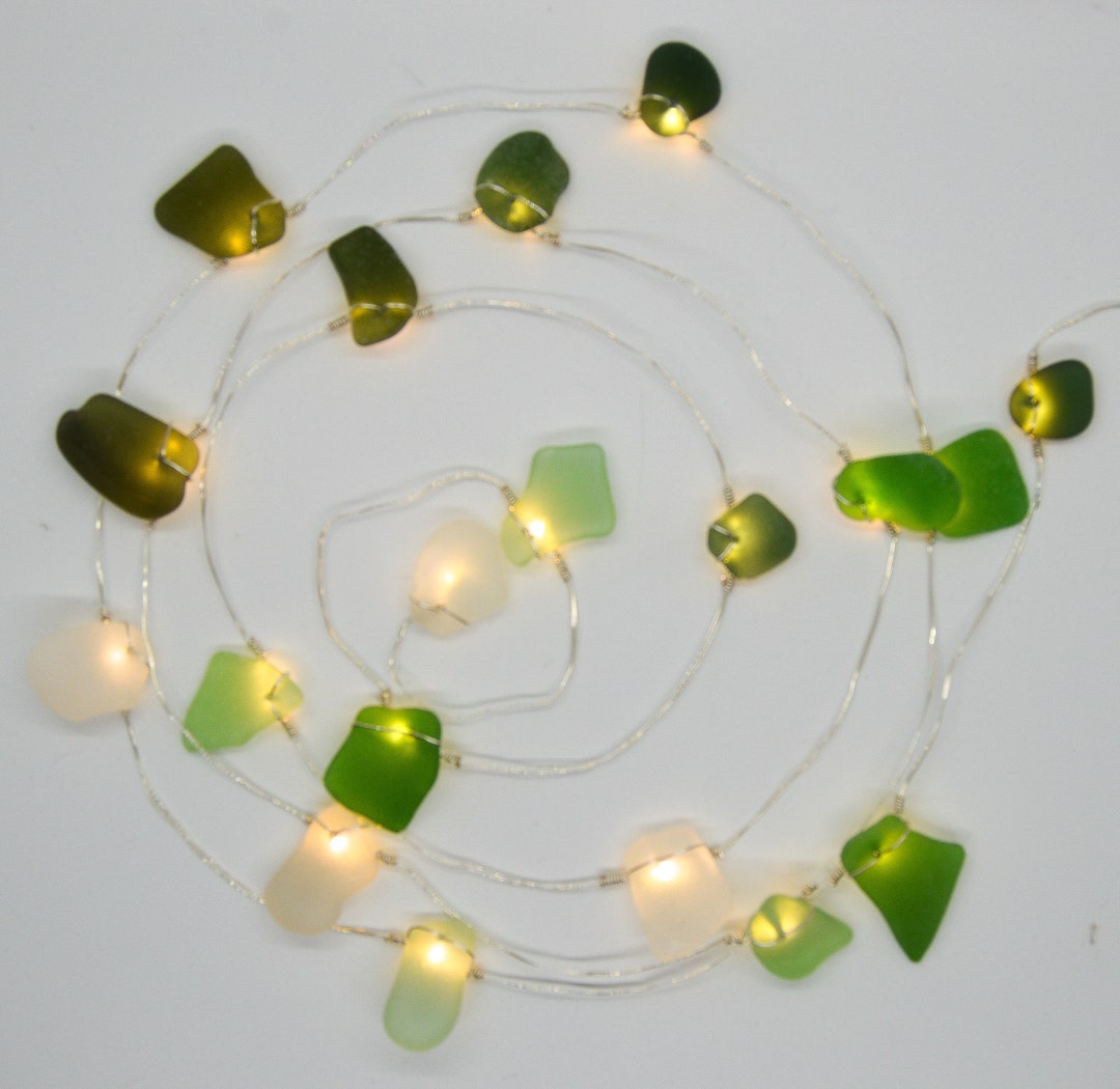 Genuine Sea Glass LED String Lights: Beach Decor Garland - Etsy