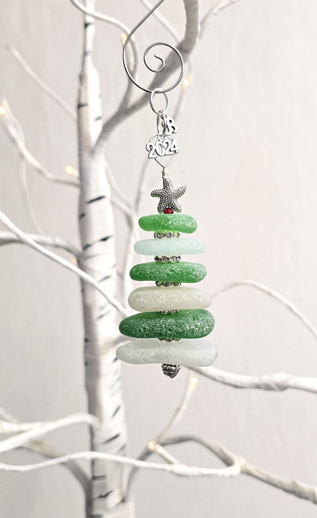 Personalized Genuine Sea Glass Christmas Tree Ornament/2024 Ornament ...