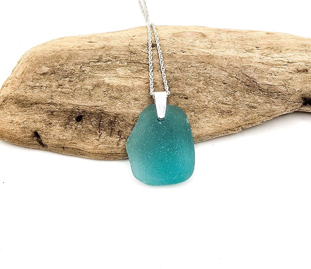Rare Teal Genuine Sea Glass/sea Glass and Sterling Silver Necklace/teal ...