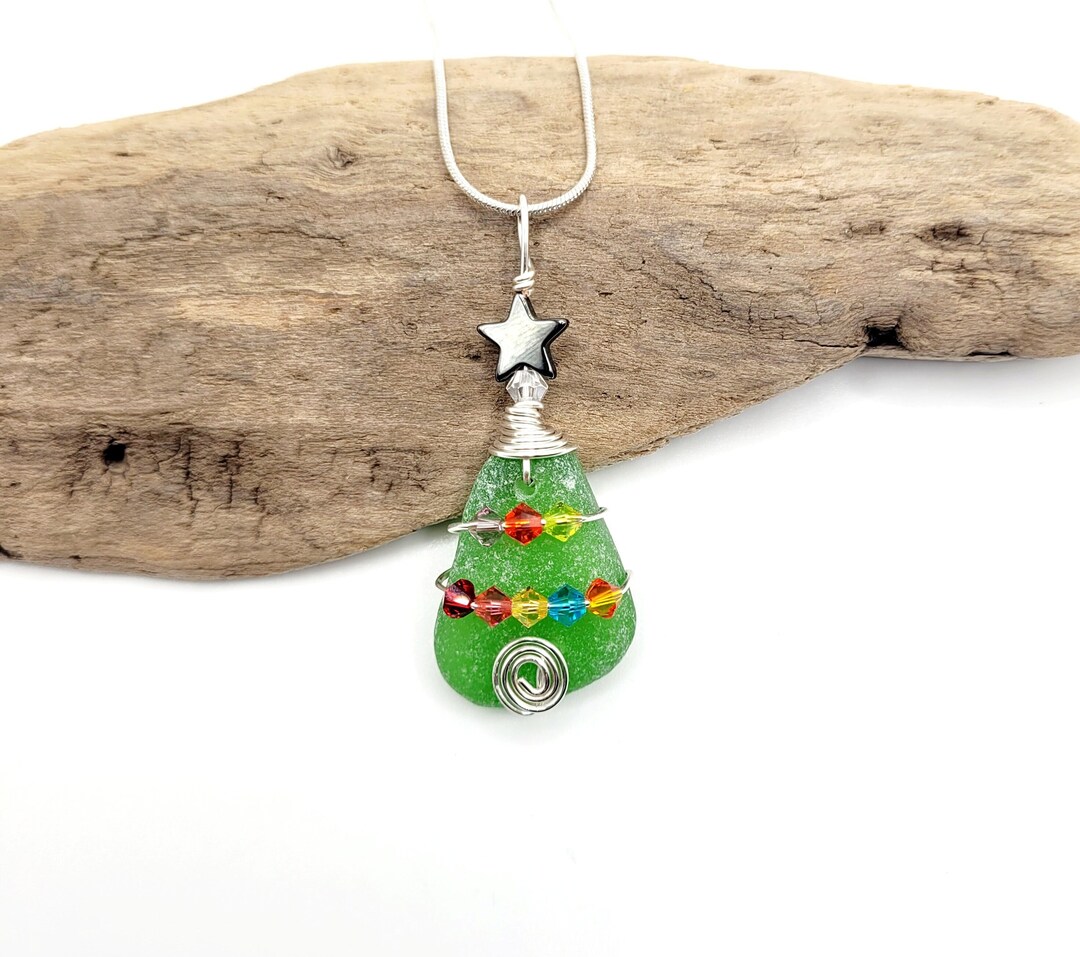 Genuine Sea Glass Christmas Tree Pendant/sea Glass Christmas Tree ...