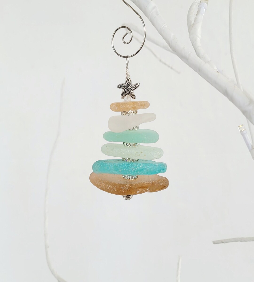 Sea Glass Christmas Tree Ornament/sea Glass Pine Tree Ornament/genuine ...