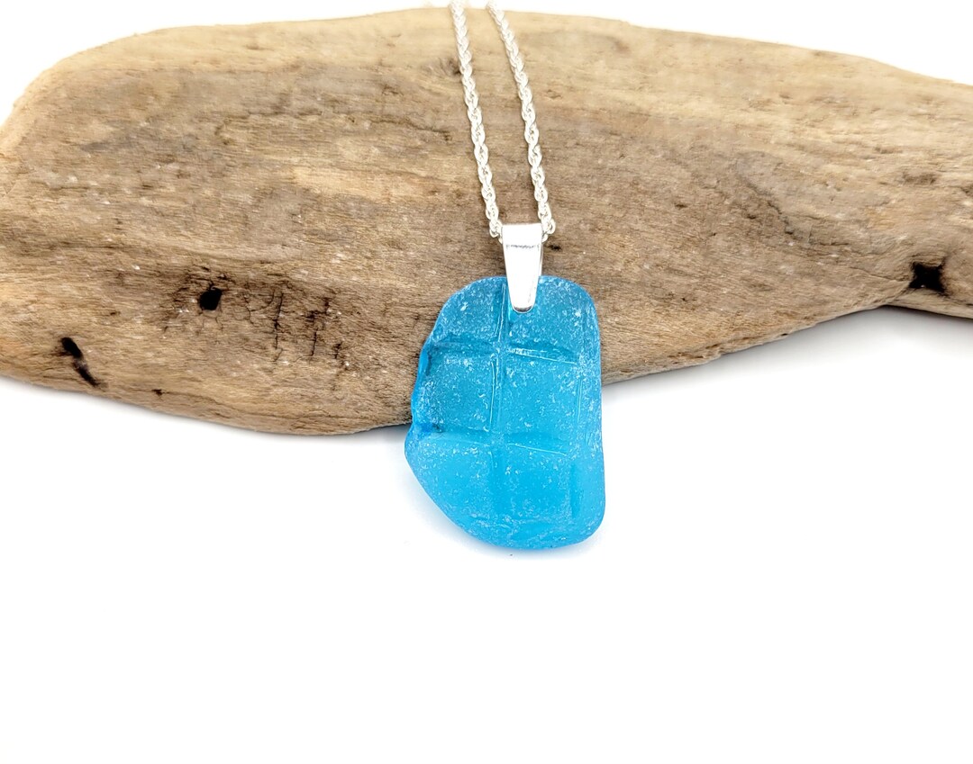 Rare Turquoise Genuine Sea Glass/sea Glass and Sterling Silver Necklace ...