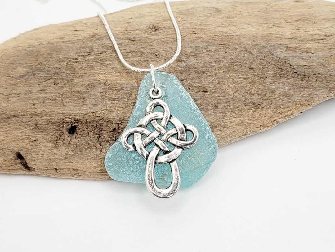 Sea Glass Necklace/st. Patrick's Day Necklace/celtic Cross Necklace ...