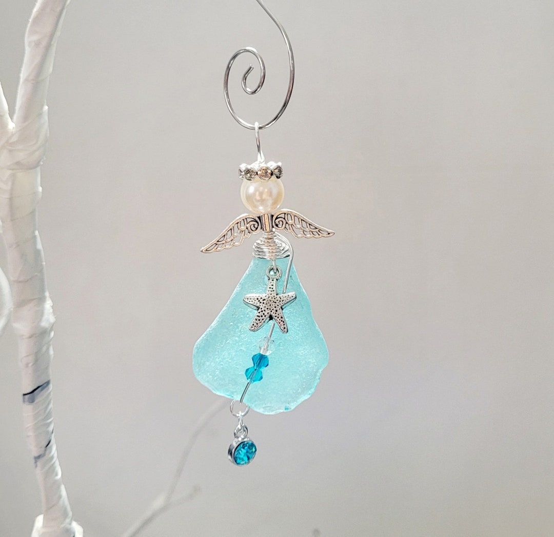 Sea Glass Guardian Angel/genuine Sea Glass Angel/aqua Blue Sea Glass ...