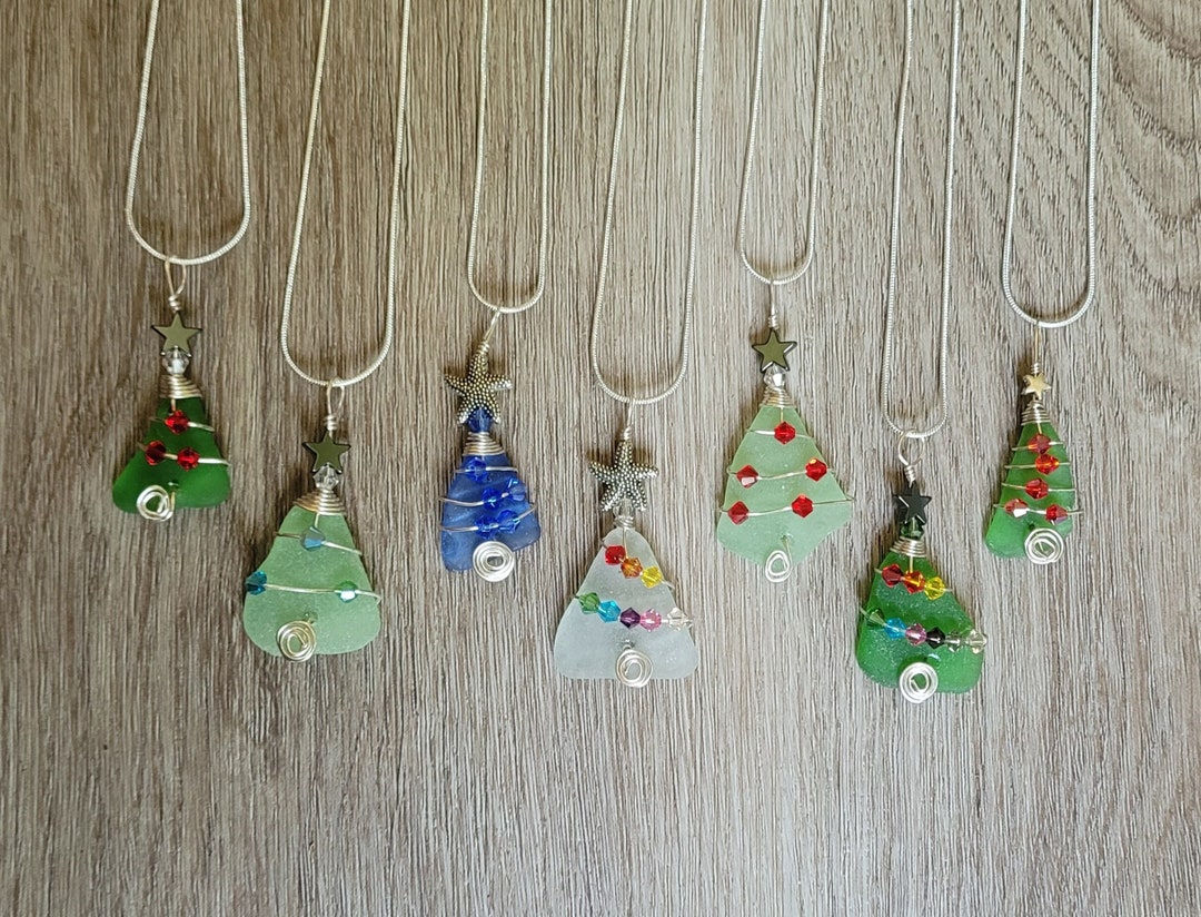Genuine Sea Glass Christmas Tree Pendant/coastal Ornament/crystals - Etsy