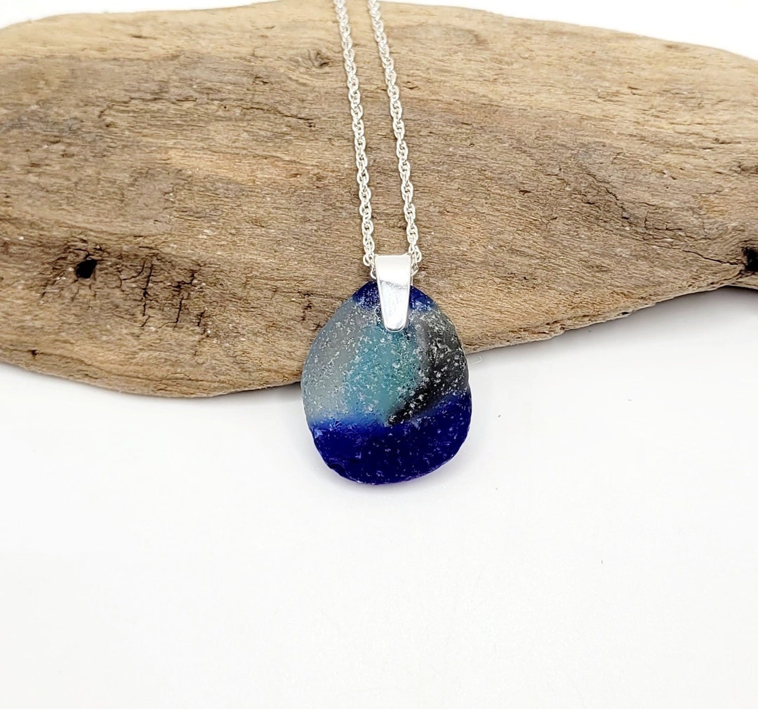 Genuine Art Sea Glass/sea Glass and Sterling Silver Necklace/art Glass ...