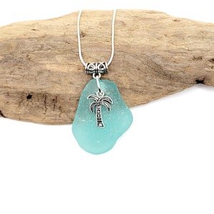 Genuine Sea Glass/sea Glass Necklace/palm Tree Charm/sea Glass Pendant ...