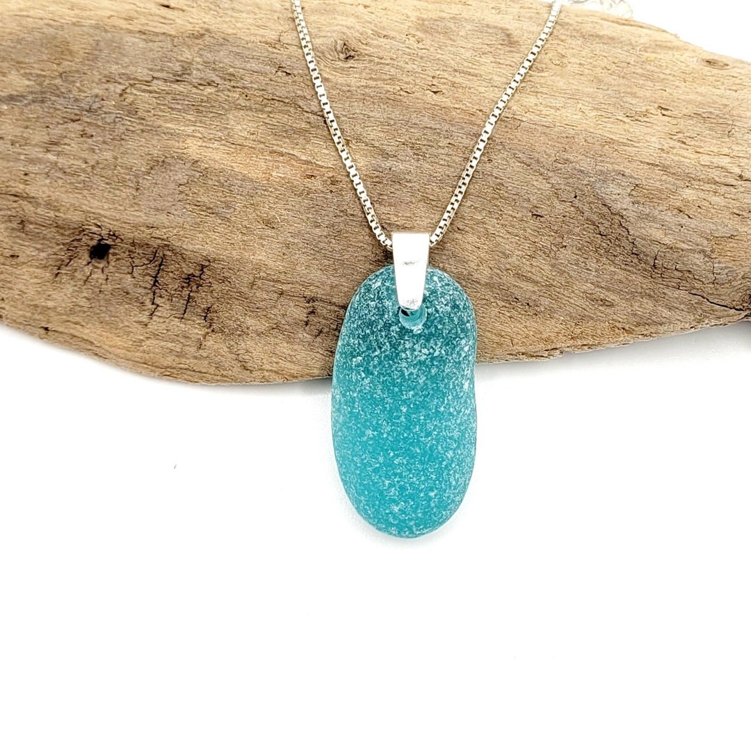 Genuine Sea Glass/sea Glass and Sterling Silver Necklace/powder Blue ...