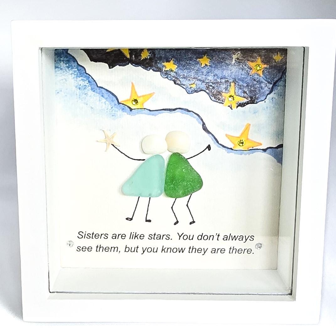 Sister Sea Glass Art/sisters Are Like Stars/5x5 or 8x8 Frame/custom ...