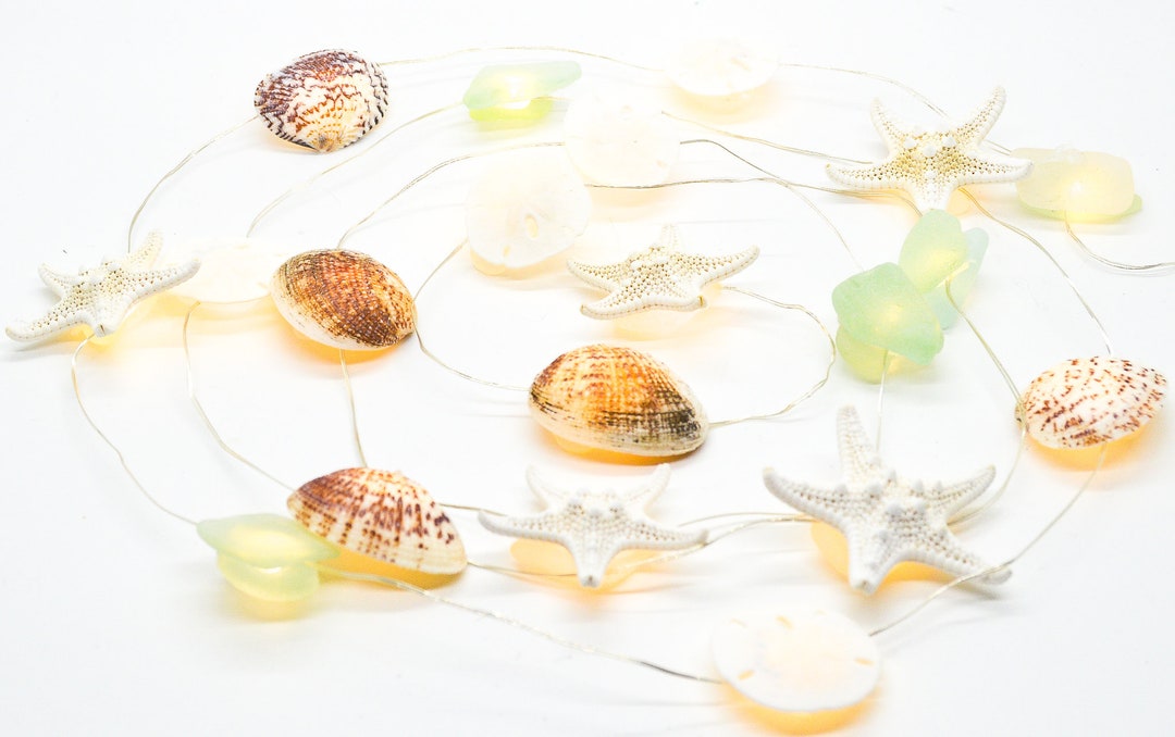 Genuine Sea Glass Lights/beach Garland/shell Lights/starfish Lights ...