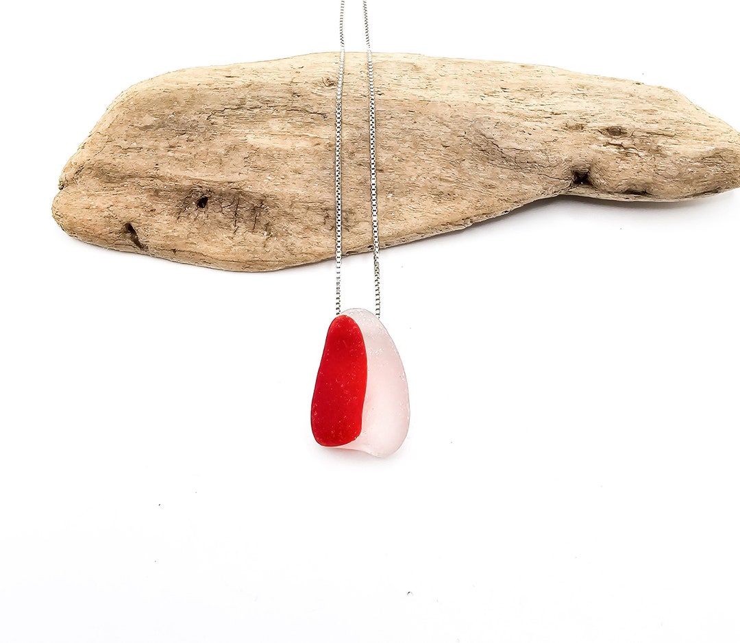 Genuine Sea Glass/sea Glass and Sterling Silver Necklace/red Flash ...