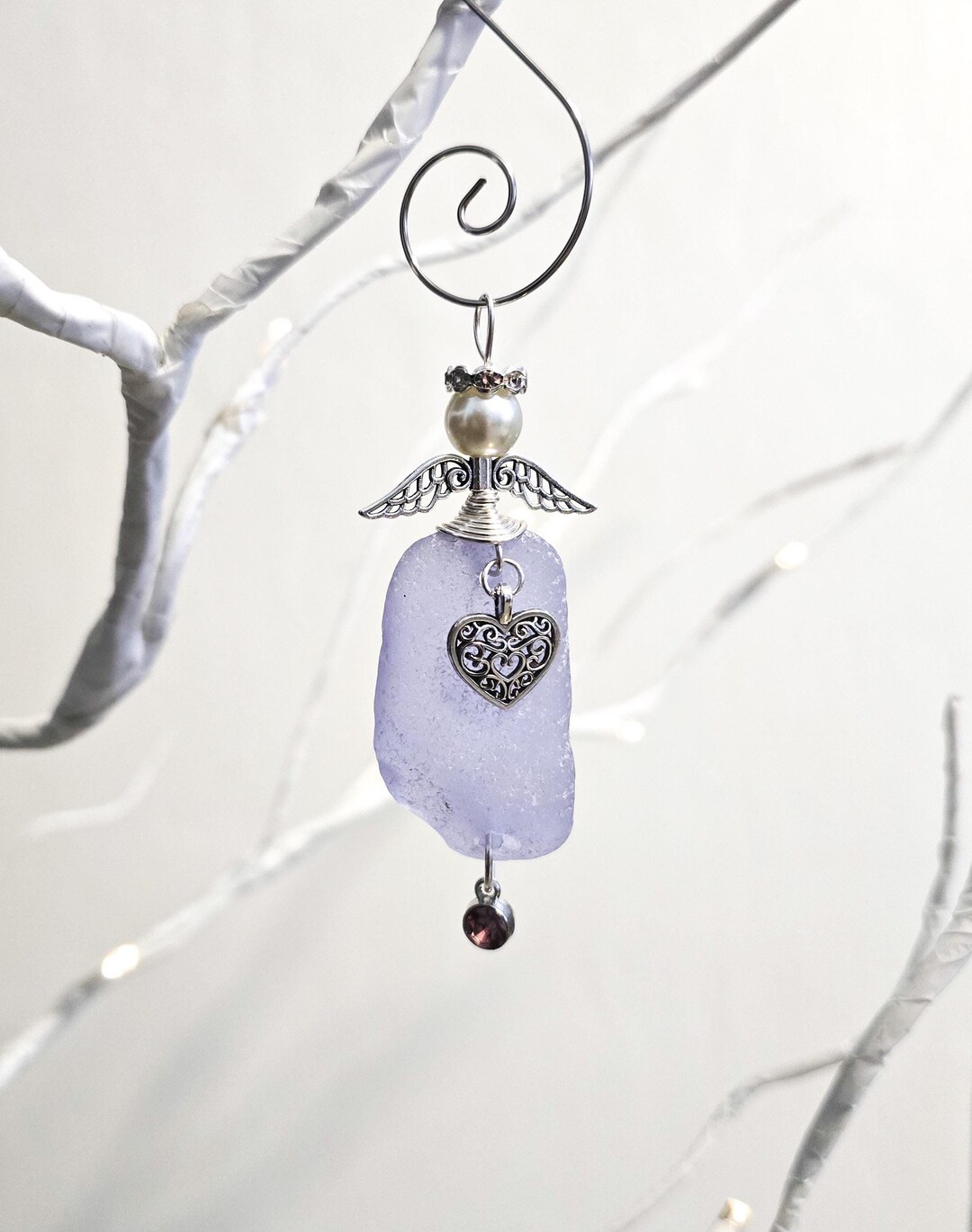 Sea Glass Guardian Angel/genuine Sea Glass Angel/rare Purple Sea Glass ...