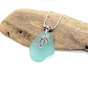 Genuine Sea Glass/sea Glass Necklace/palm Tree Charm/sea Glass Pendant ...