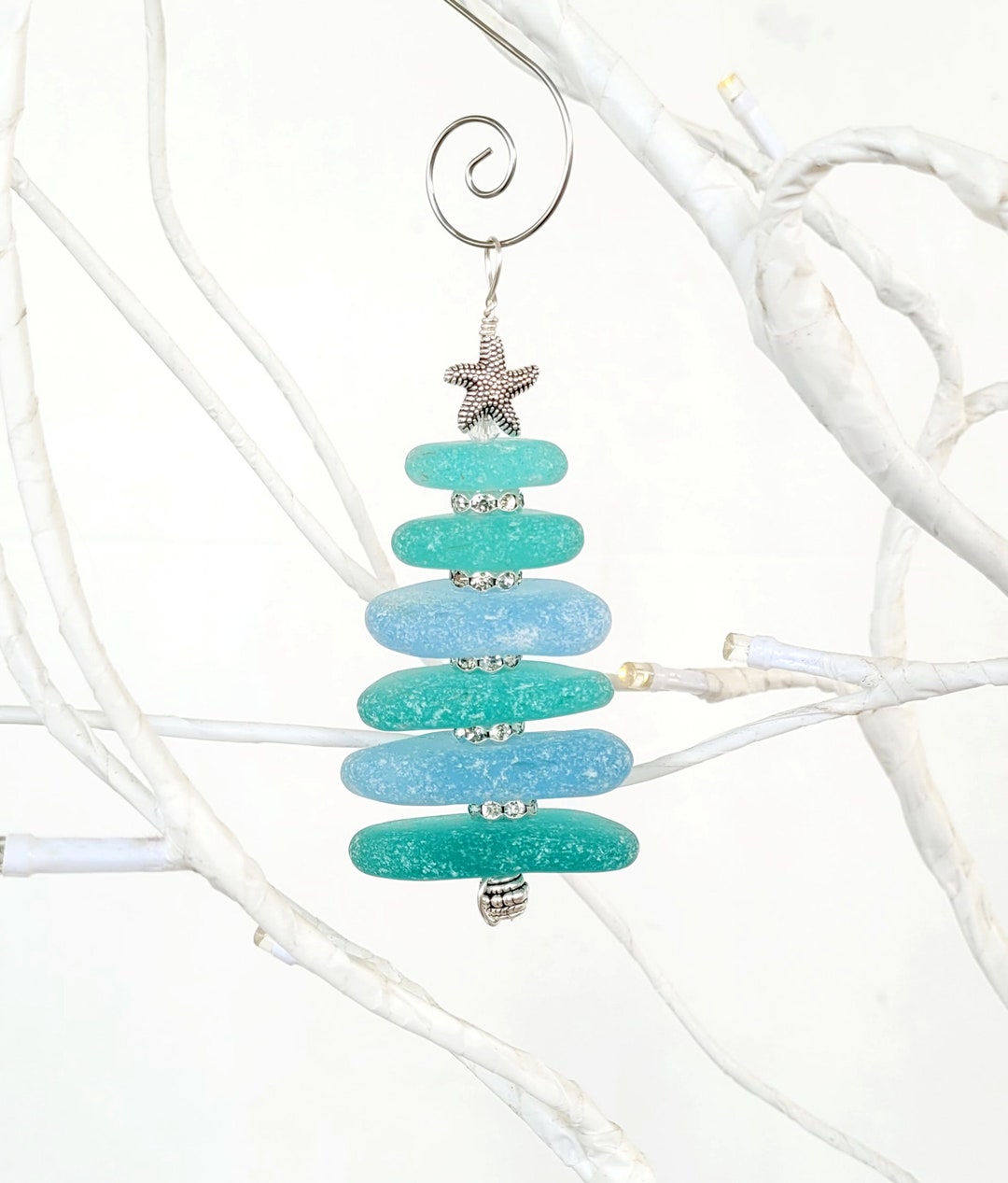 Sea Glass Christmas Tree Ornament/sea Glass Pine Tree Ornament/genuine ...