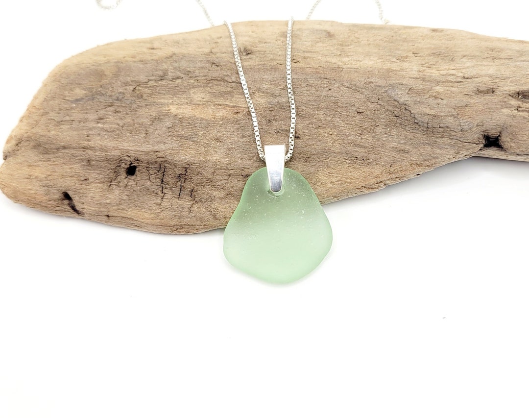 Seafoam Genuine Sea Glass/sea Glass and Sterling Silver Necklace/glass ...