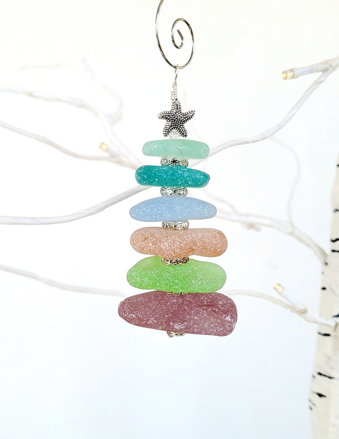 Sea Glass Christmas Tree Ornament/sea Glass Pine Tree Ornament/genuine ...