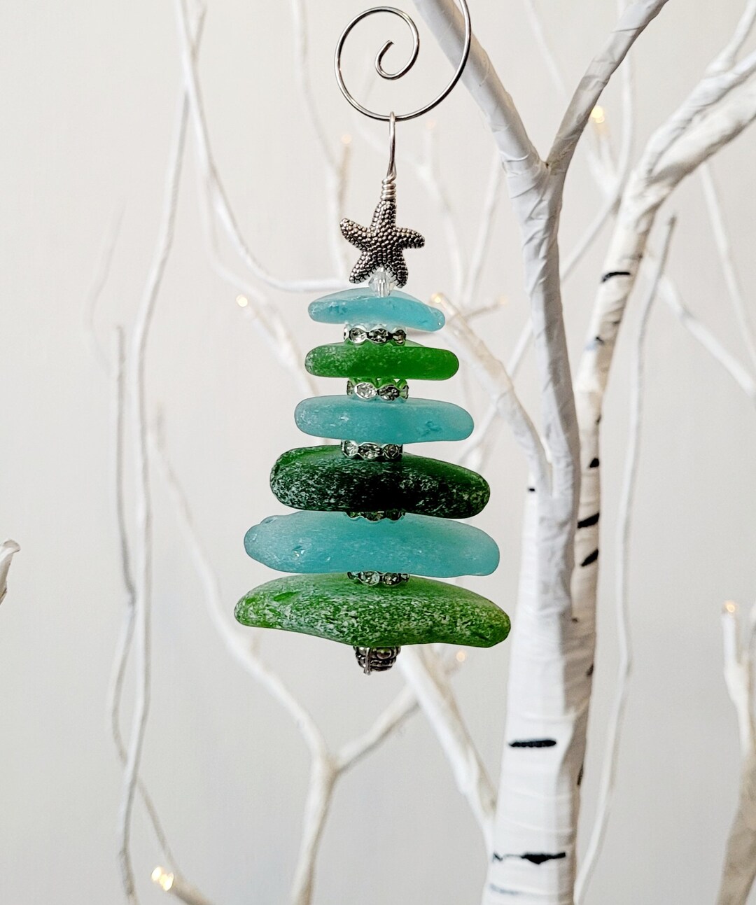 Sea Glass Christmas Tree Ornament/sea Glass Pine Tree Ornament/genuine ...