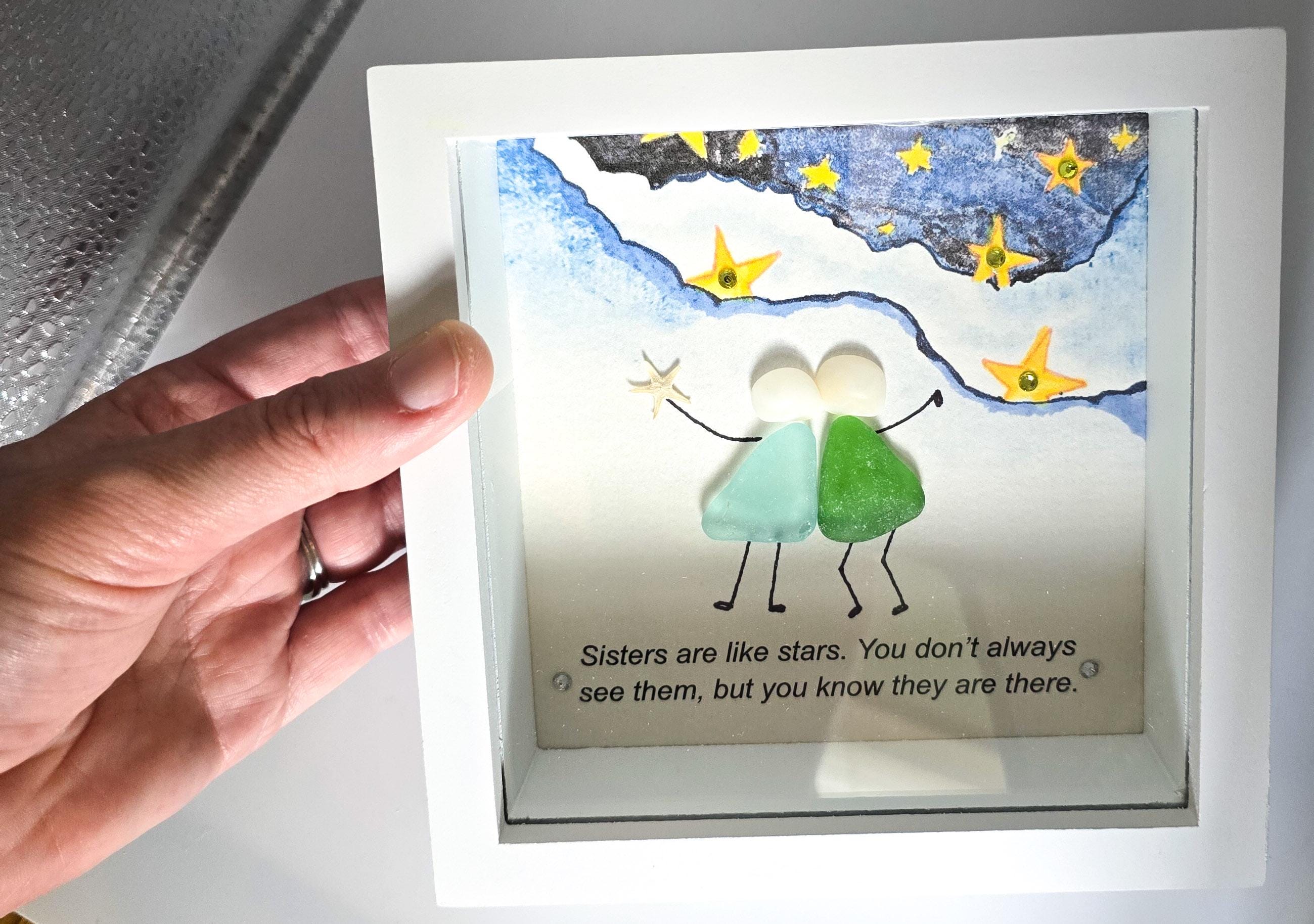Sister Sea Glass Art/sisters Are Like Stars/5x5 or 8x8 Frame/custom ...