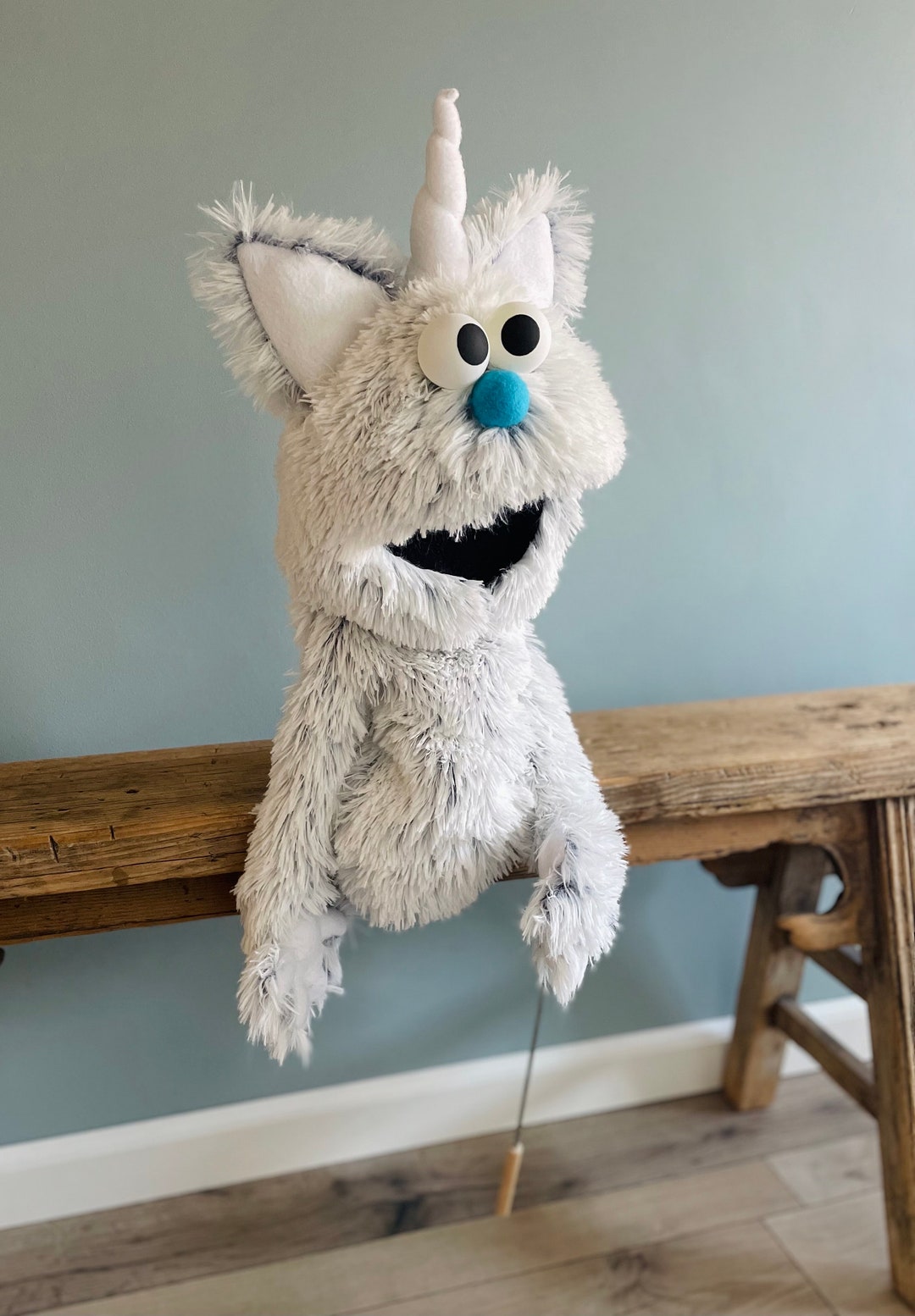 Blue Fuzzy Unicorn Handpuppet, Monster Puppet, Professional Handpuppet ...