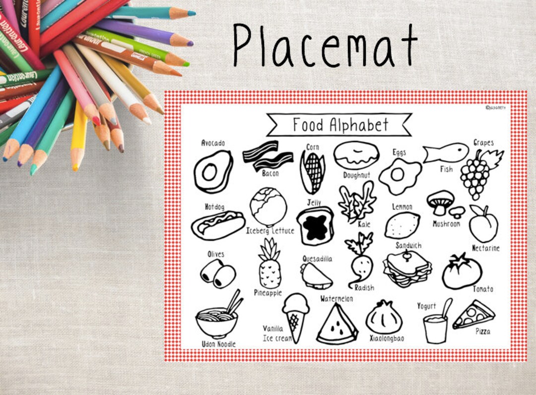 Placemat Printable for Kids |food Alphabet|reusable or Toss Away, Self ...