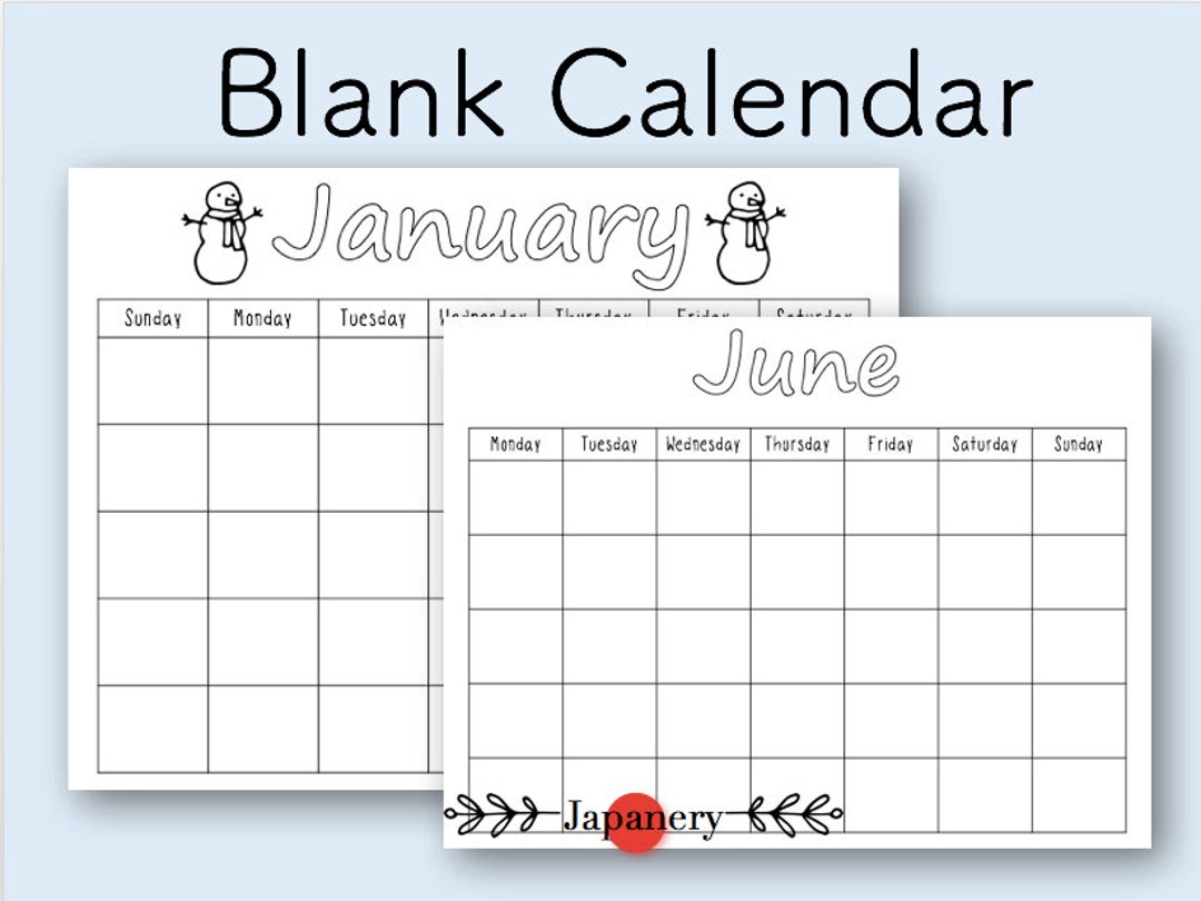 Blank Calendar | Kids Calendar | School Calendar | Homeschool Calendar ...