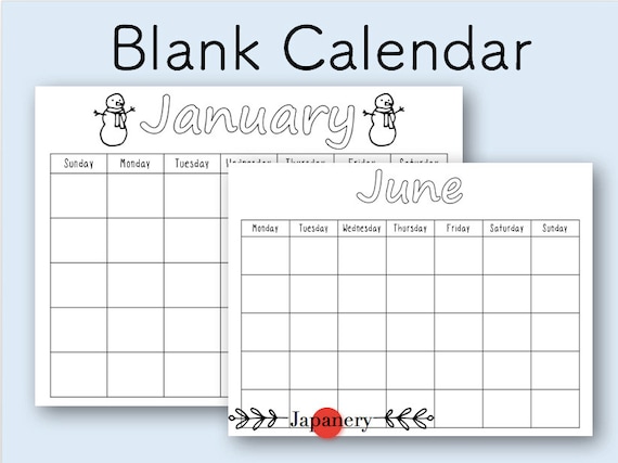 Blank Calendar Kids Calendar School Calendar Homeschool | Etsy