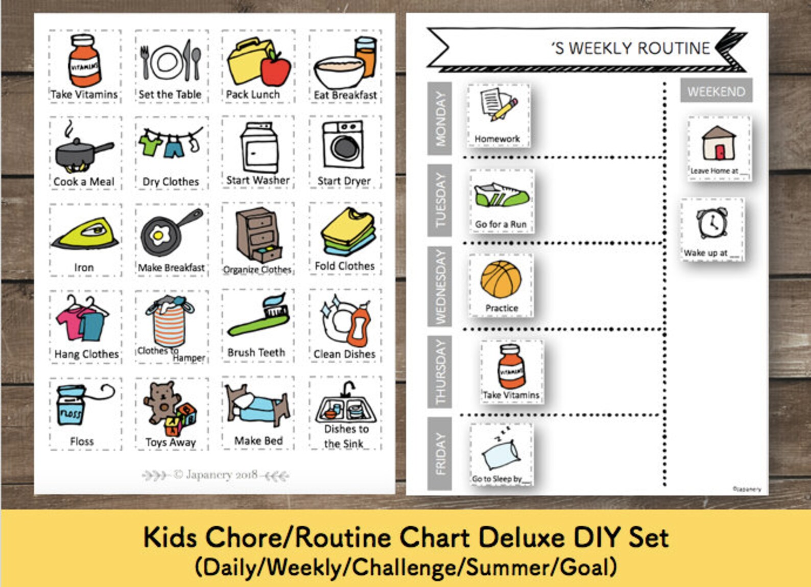 Kids Chore Routine Chart Deluxe DIY Set [printable] Daily, Weekly, 20 ...