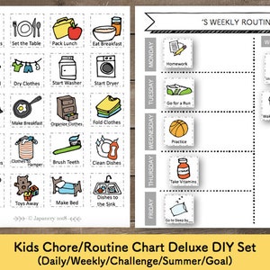 Kids Chore Routine Chart Deluxe DIY Set [printable] Daily, Weekly, 20 ...