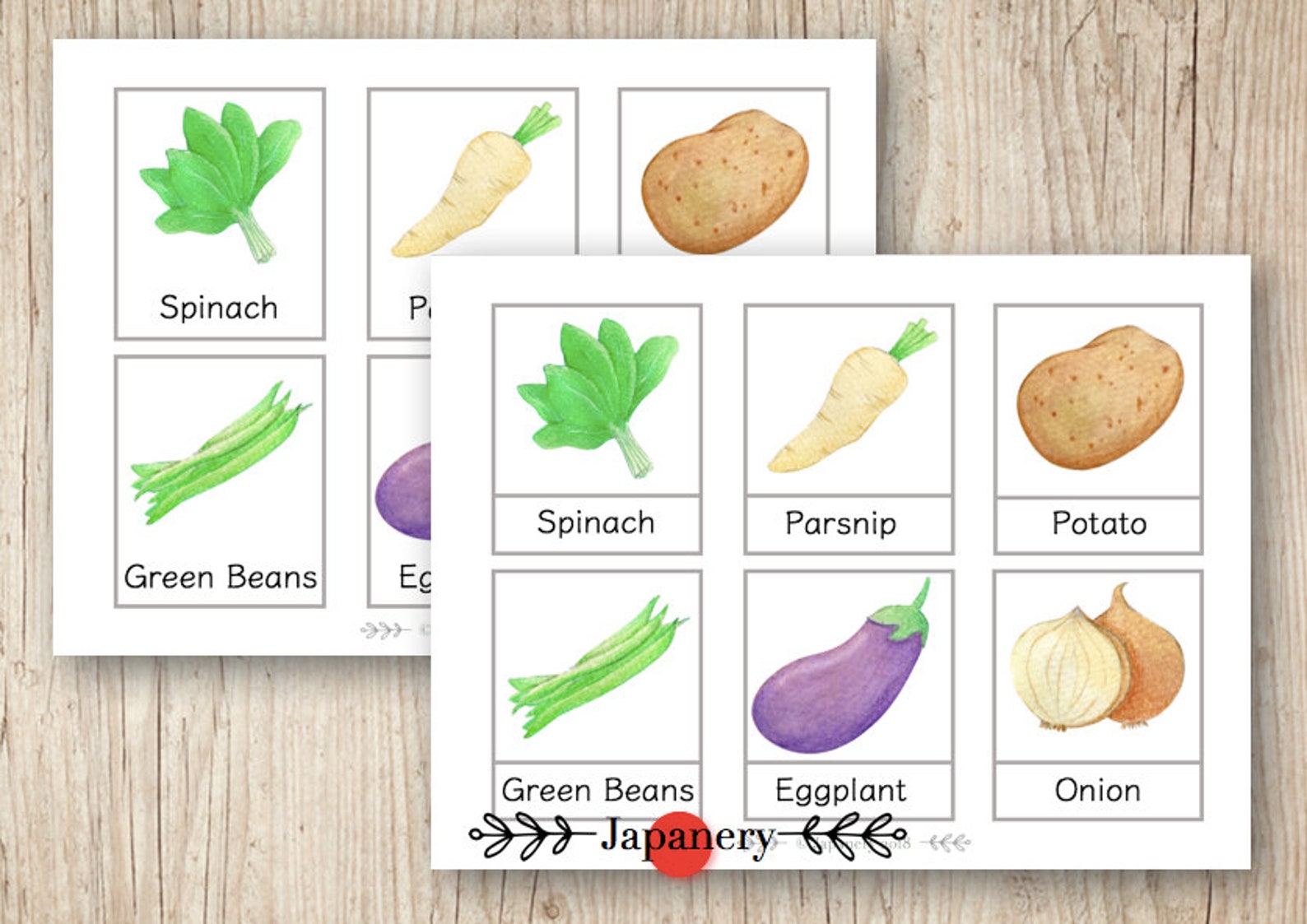 Vegetable 3 Part Cards Montessori english Vegetables - Etsy